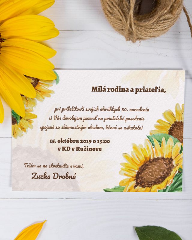 Pozvánka na narodeniny - Slnečnica - oznamimto.sk