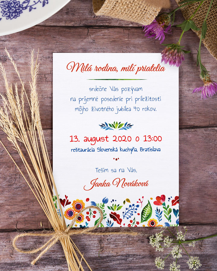 Originálna pozvánka na oslavu narodenín s ľudovými vzormi - oznamimto.sk
